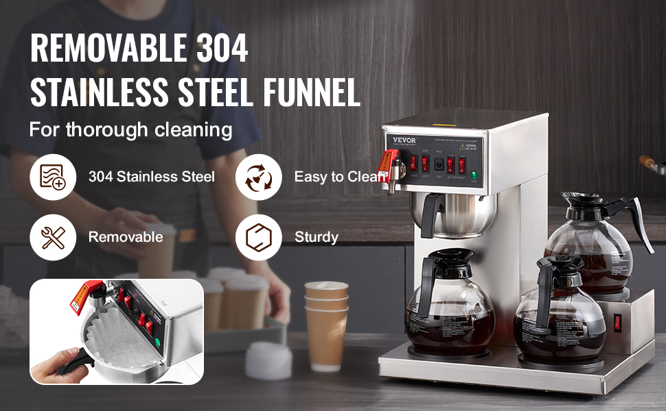 12 Cups Commercial Drip Coffee Maker with 3 Glass Carafes and 3 Warmers ...