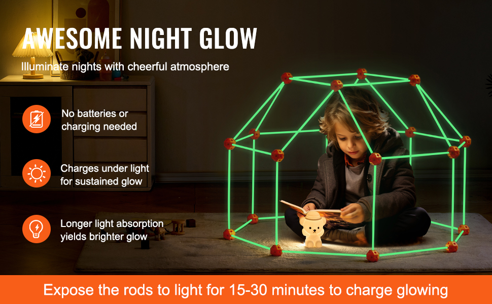 Glow In The Dark! Christmas Gift! VEVOR Tent Fort Building Kit for Kid ...