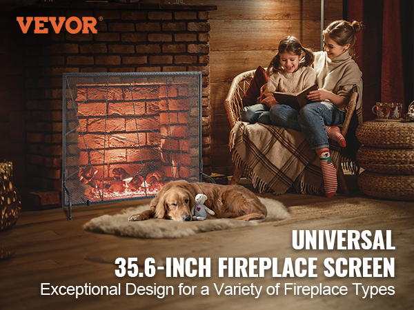 VEVOR Fireplace Screen Single Panel, Sturdy Iron Mesh Fireplace Screen ...