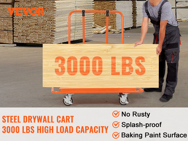 VEVOR Drywall Cart, 3000 LBS Panel Dolly Cart with 45.28" x 21.8" Deck ...