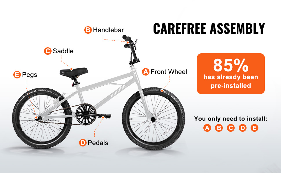 VEVOR 20-Inch BMX Bike Freestyle Bike Men Kid BMX Bicycle Aluminum ...