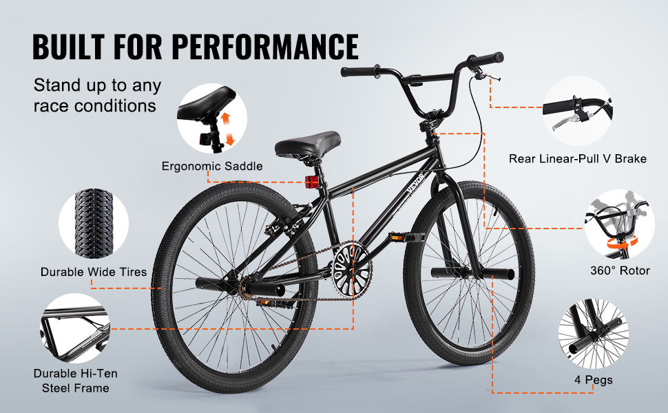 VEVOR 24-Inch BMX Bike Freestyle Bike Men Kids BMX Bicycle Hi-Ten Steel Frame | VEVOR US