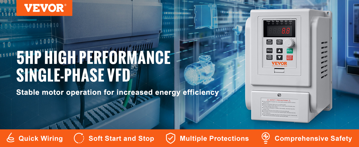 VEVOR VFD 4KW，18A，5HP Variable Frequency Drive for 3-Phase Motor Speed ...