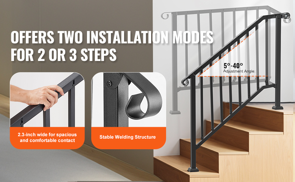 VEVOR 3-4 Step Handrails for Outdoor for Seniors Porch Deck Black Retro ...