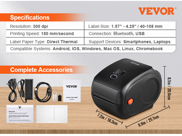 VEVOR Direct Bluetooth Thermal Label Printer HD(300DPI), All in One BT ...