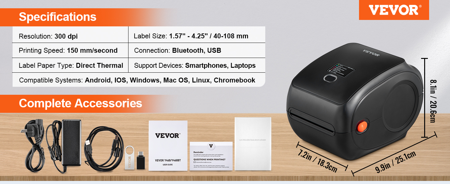 VEVOR Direct Bluetooth Thermal Label Printer HD(300DPI), All in One BT ...