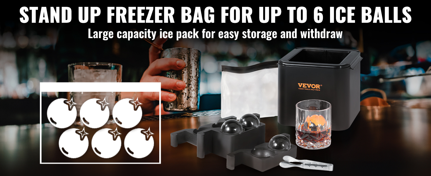 VEVOR Ice Ball Maker, Crystal Clear Ice Ball Maker 2.36inch Ice Sphere ...