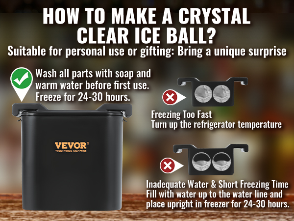 VEVOR Ice Ball Maker, Crystal Clear Ice Ball Maker 2.36inch Ice Sphere ...