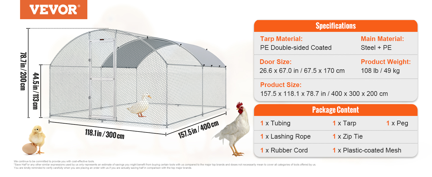 VEVOR Large Metal Chicken Coop with Run, Walkin Chicken Coop for Yard ...