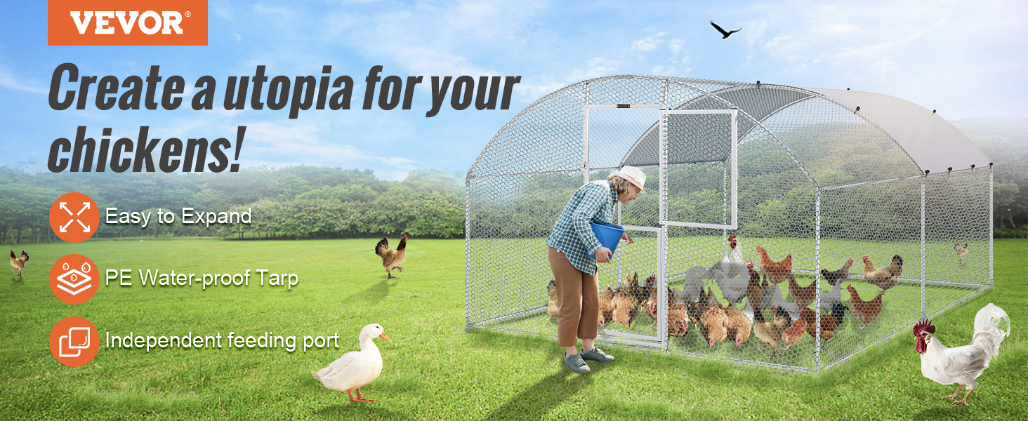 VEVOR Large Metal Chicken Coop with Run, Walkin Chicken Coop for Yard ...