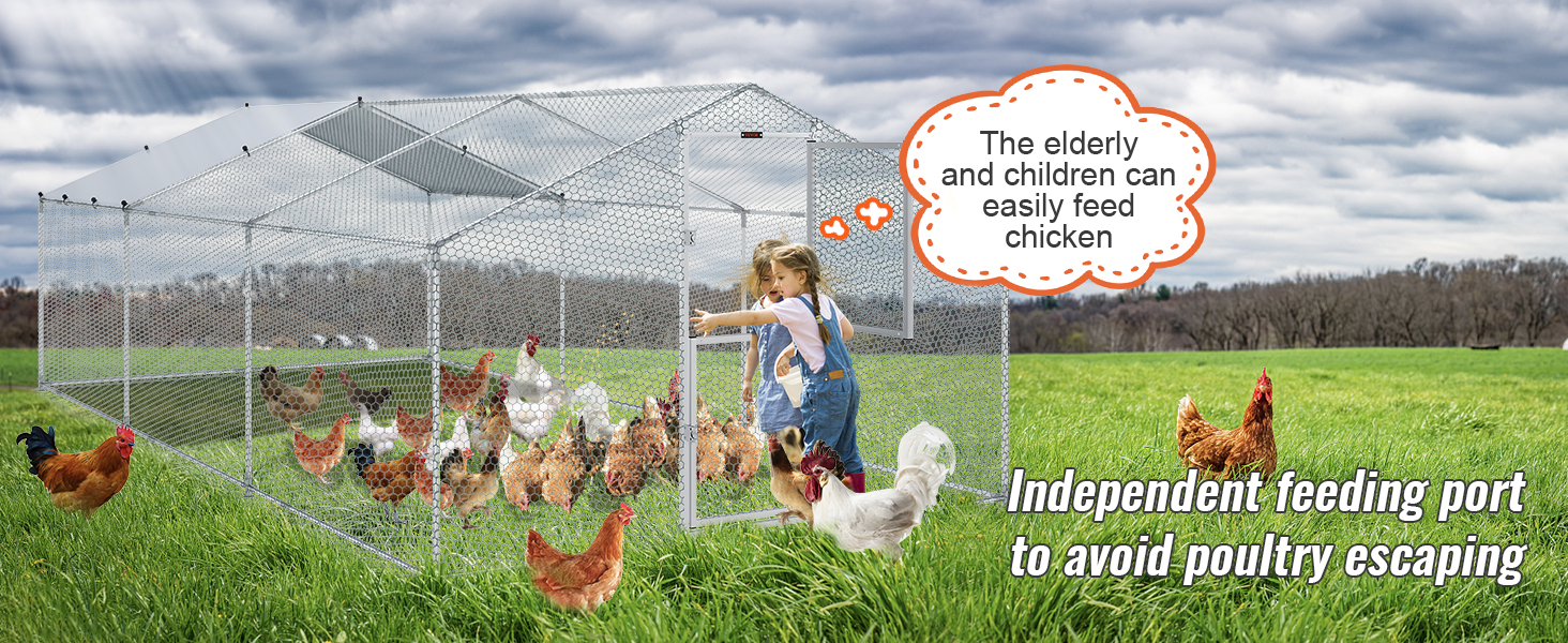 VEVOR Large Metal Chicken Coop with Run, Walkin Poultry Cage for Yard ...