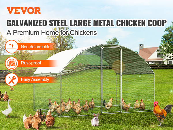 VEVOR Chicken Coop, 9.8x6.5x6.5ft Walk-in Large Metal Chicken Run for ...
