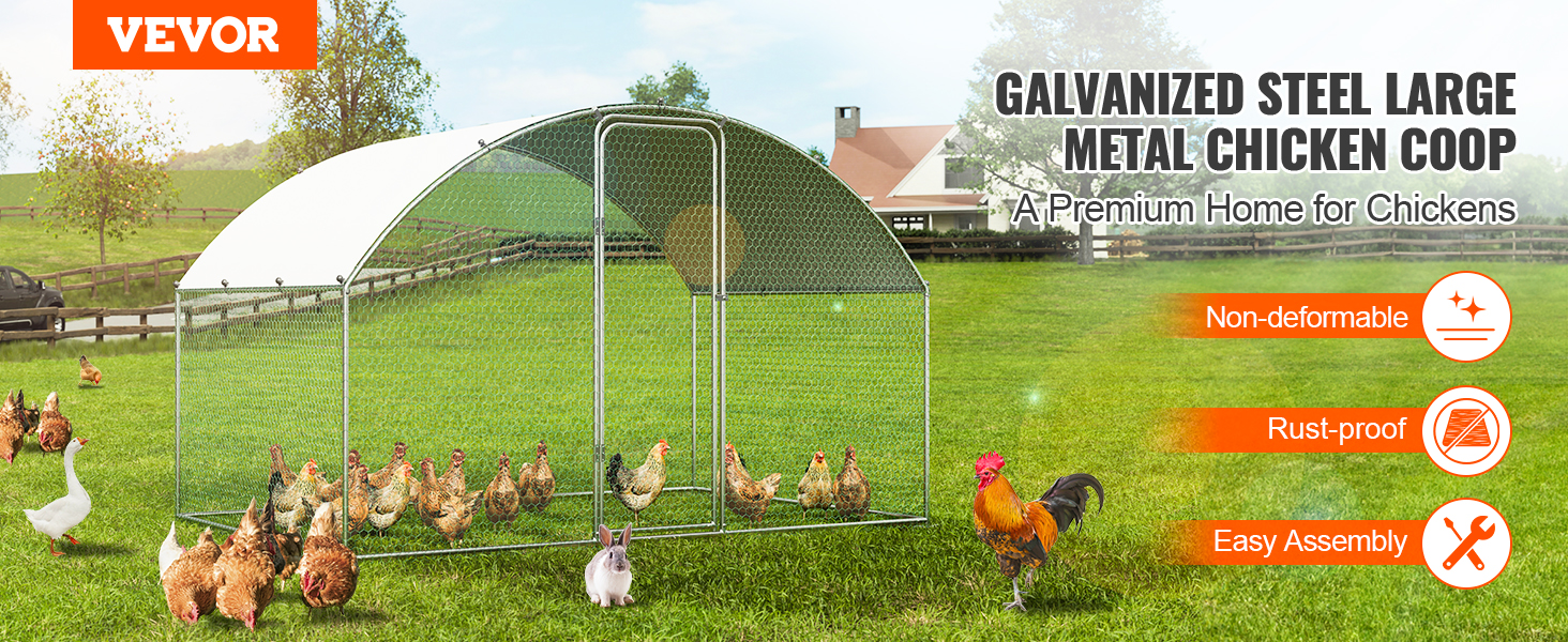 VEVOR Chicken Coop, 9.8x6.5x6.5ft Walk-in Large Metal Chicken Run for ...