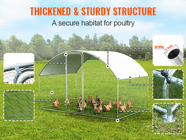 VEVOR Chicken Coop, 3x1.97x1.99 m Walk-in Large Metal Chicken Run for ...