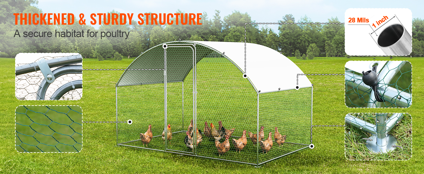 VEVOR Chicken Coop, 9.8x6.5x6.5ft Walk-in Large Metal Chicken Run for ...