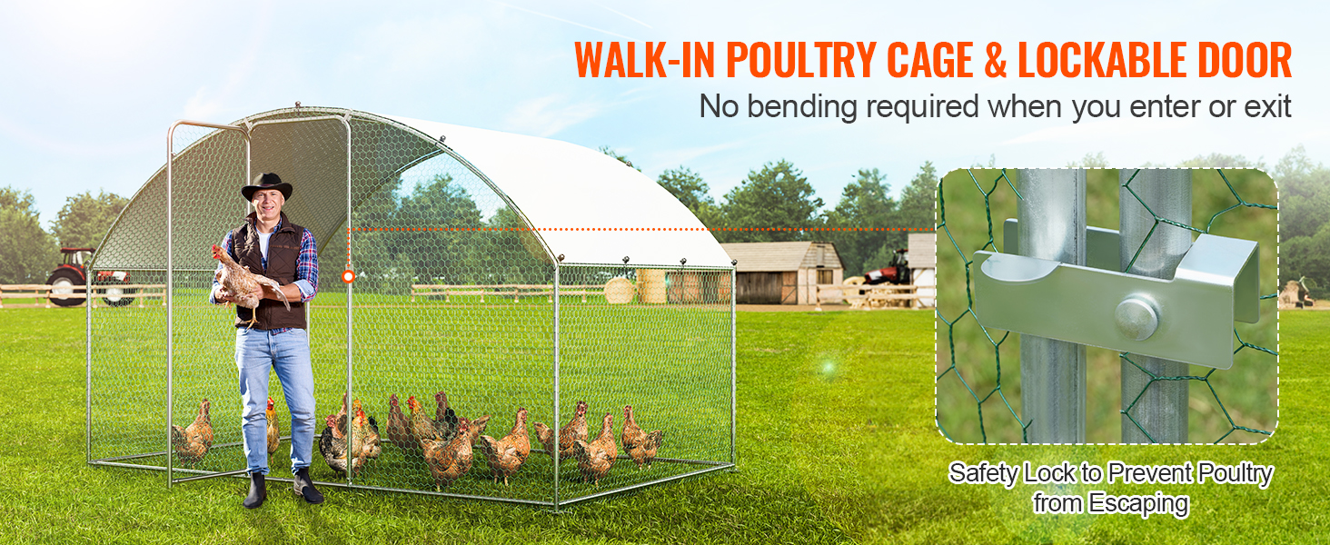 VEVOR Chicken Coop, 9.8x6.5x6.5ft Walk-in Large Metal Chicken Run for ...
