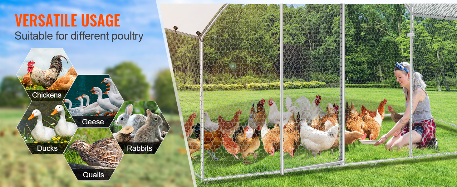 VEVOR Chicken Coop, 9.8x6.5x6.5ft Walk-in Large Metal Chicken Run for ...