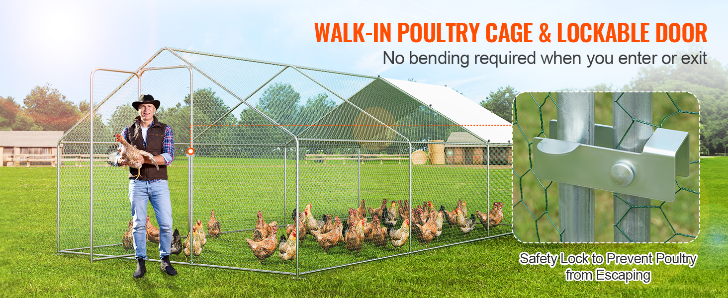 VEVOR Large Metal Chicken Coop, 9.8x19.3x6.5 ft Walk-in Chicken Runs ...