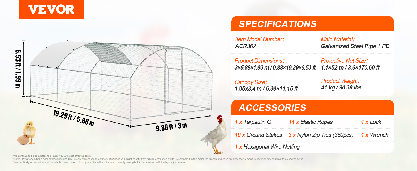 VEVOR Metal Chicken Coop Walk-in Chicken Run with Waterproof Cover 9 ...