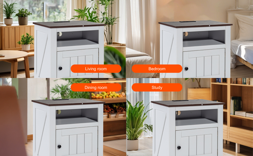 VEVOR Farmhouse End Table, Square Night Stand with USB Ports and ...