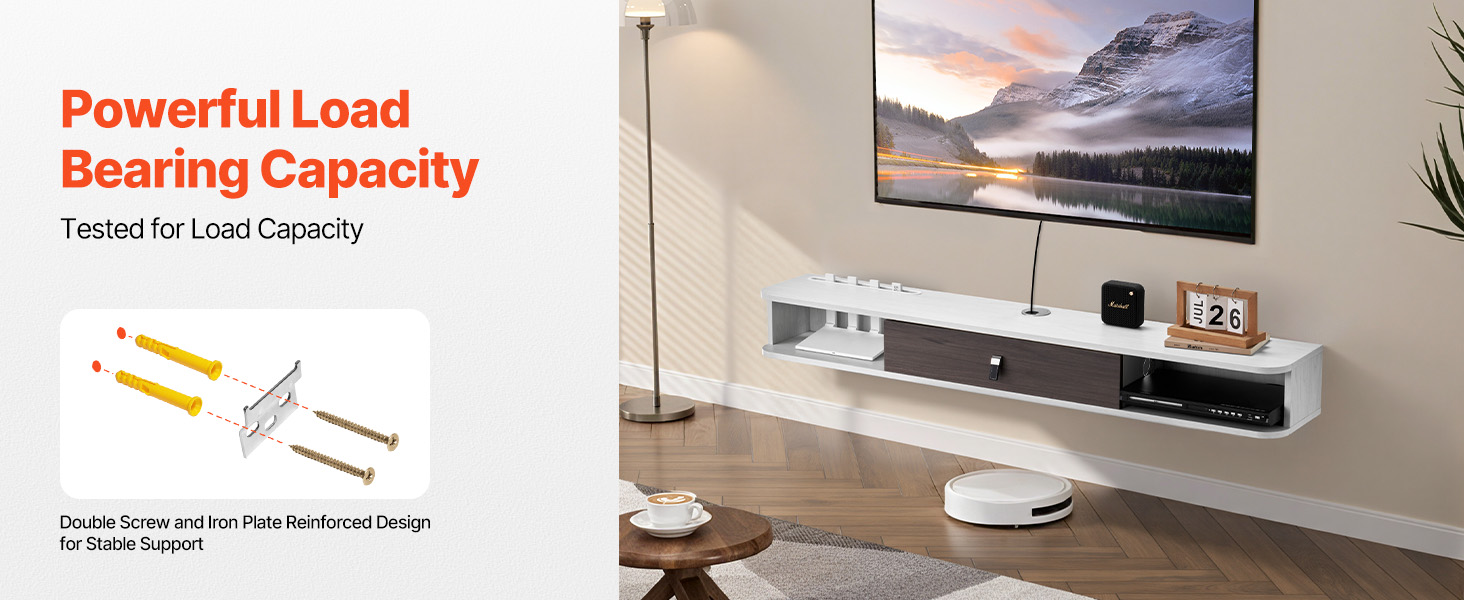 VEVOR Floating TV Stand, 55 in Wall Mount Entertainment Center with ...