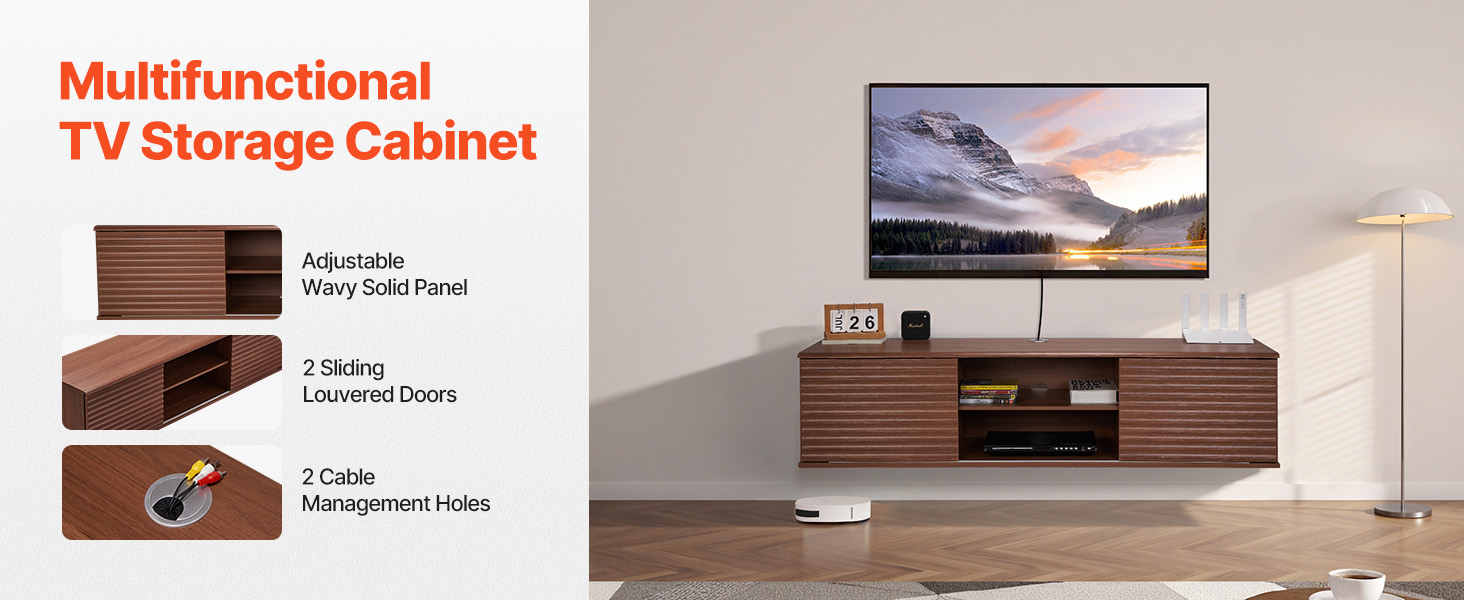 VEVOR Floating TV Stand, 60" Wall Mount Entertainment Center with ...