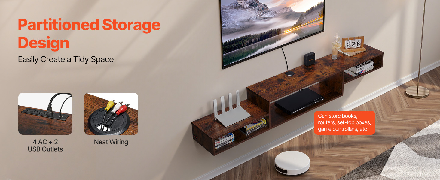 VEVOR Floating TV Stand, 70" Wall Mount Entertainment Center with Power ...