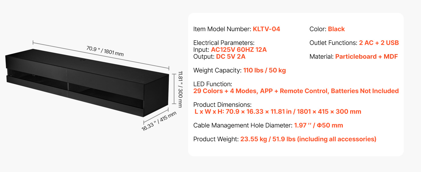 VEVOR Floating TV Stand, 71 in Wall Mount Entertainment Center with ...
