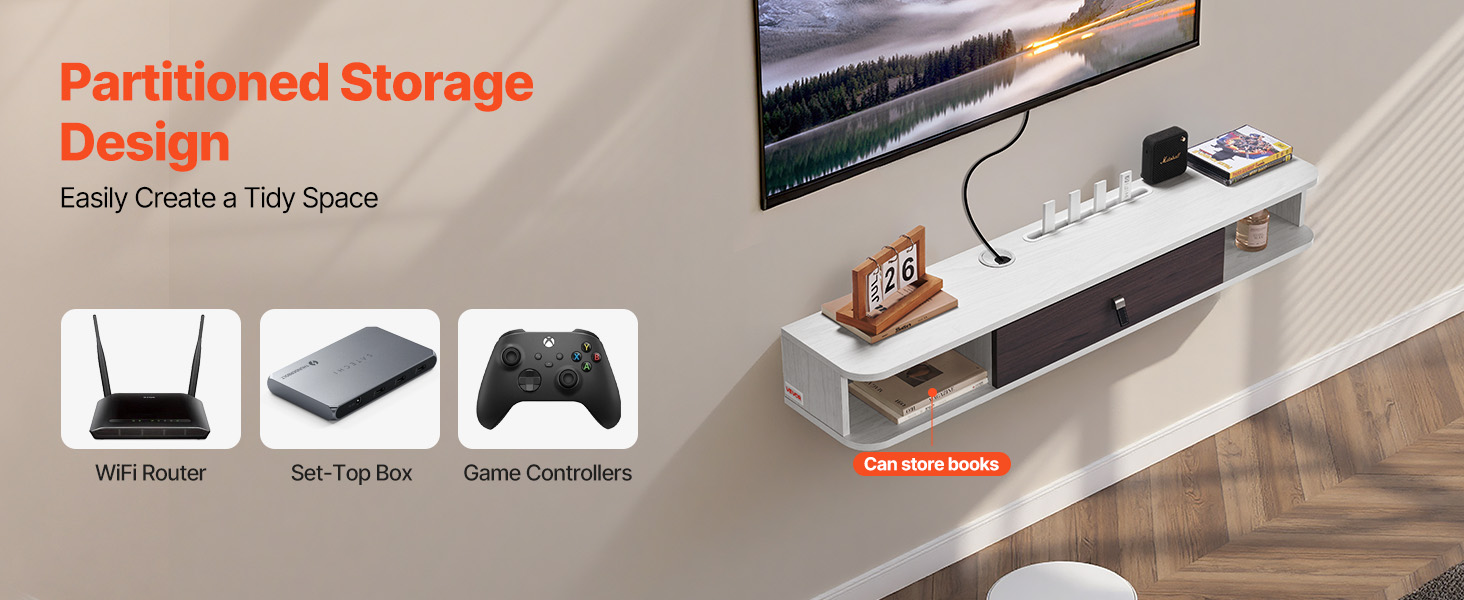 VEVOR Floating TV Stand, 47 in Wall Mount Entertainment Center with ...