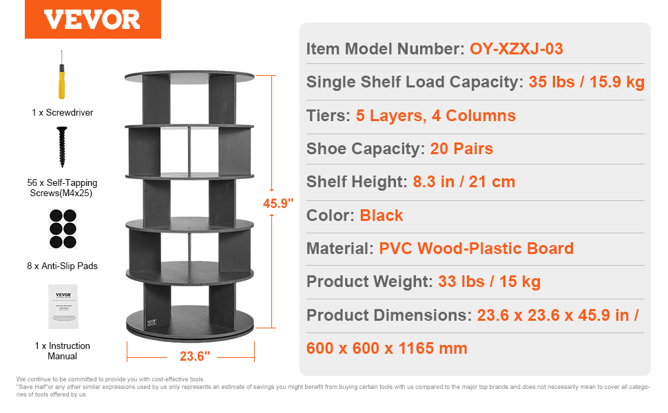 VEVOR 5 Tiers Rotating Shoe Rack Tower, 360°Spinning Shoe Display ...