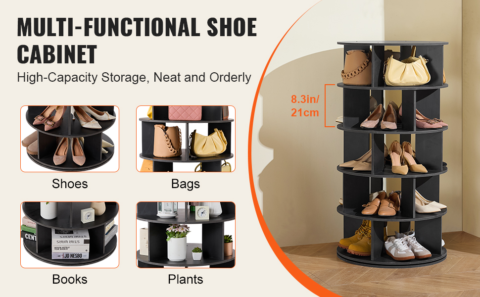 VEVOR 5 Tiers Rotating Shoe Rack Tower, 360°Spinning Shoe Display ...