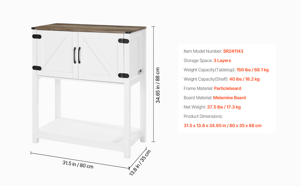 VEVOR Coffee Bar Cabinet 3-Tier Coffee Bar Table with Magnet Doors ...