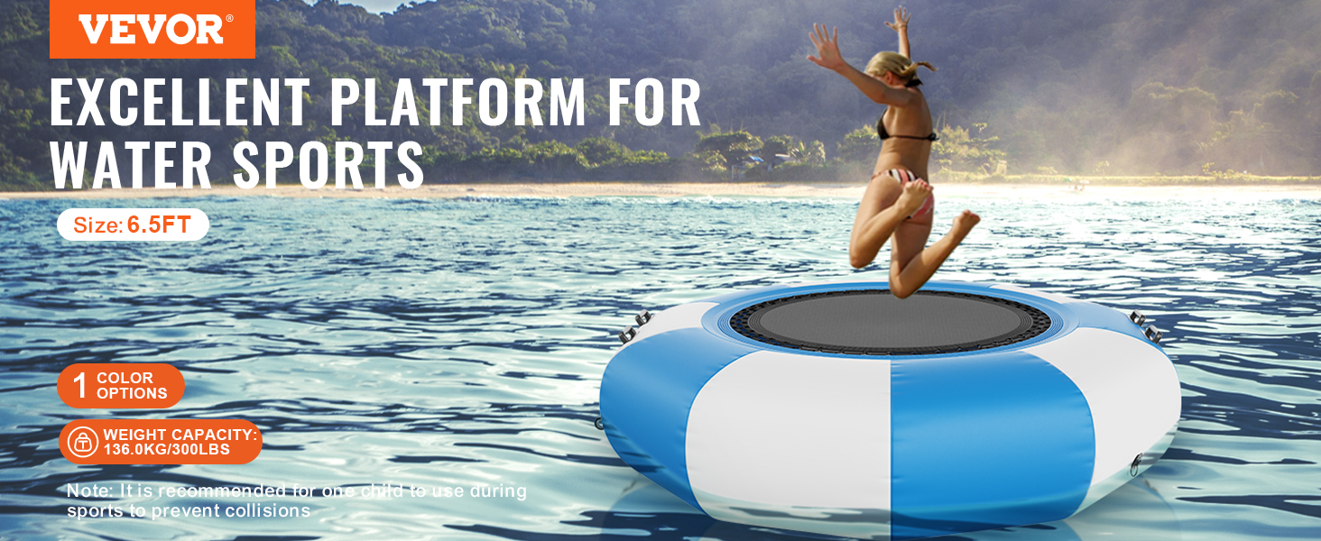 VEVOR Inflatable Water Bouncer, 6.5ft Recreational Water Trampoline ...