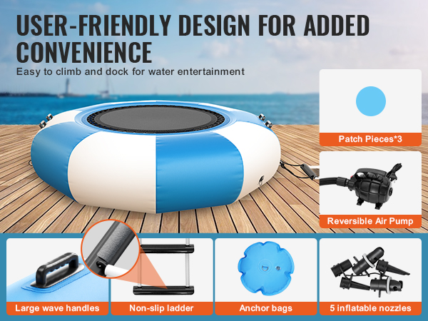 VEVOR Inflatable Water Bouncer, 6.5ft Recreational Water Trampoline ...