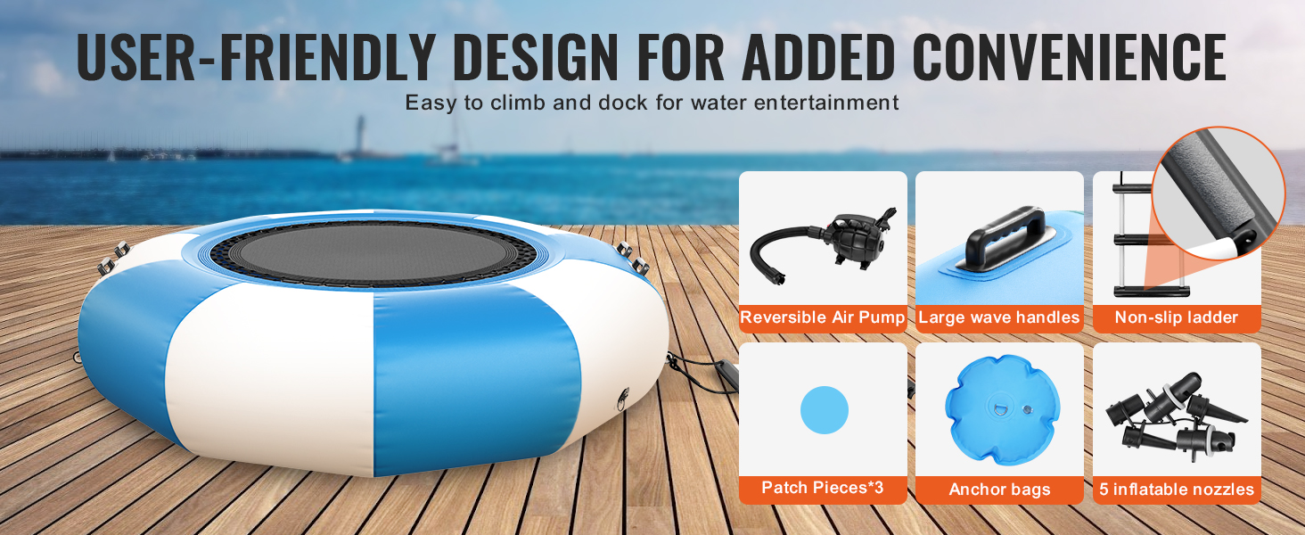 VEVOR Inflatable Water Bouncer, 6.5ft Recreational Water Trampoline ...