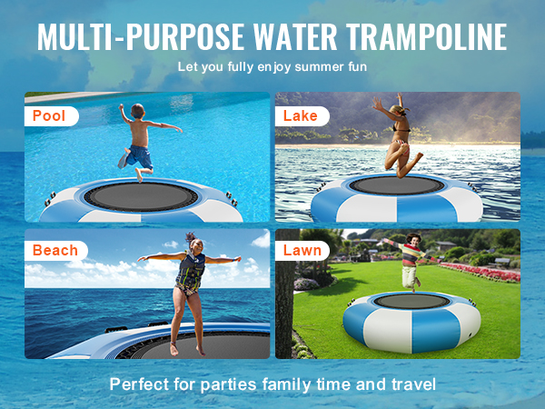 VEVOR Inflatable Water Bouncer, 6.5ft Recreational Water Trampoline ...