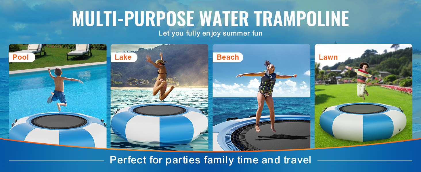 VEVOR Inflatable Water Bouncer, 6.5ft Recreational Water Trampoline ...