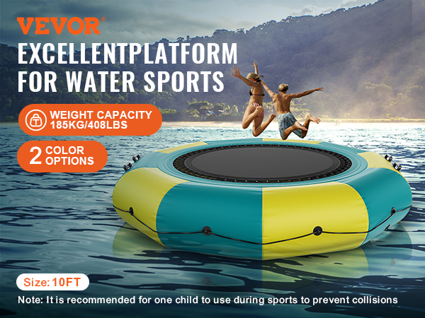 VEVOR Inflatable Water Bouncer, 10ft Recreational Water Trampoline ...