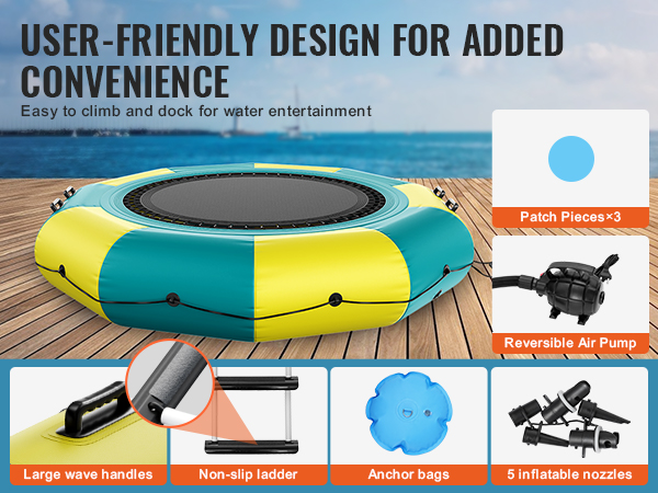 VEVOR Inflatable Water Bouncer, 10ft Recreational Water Trampoline ...