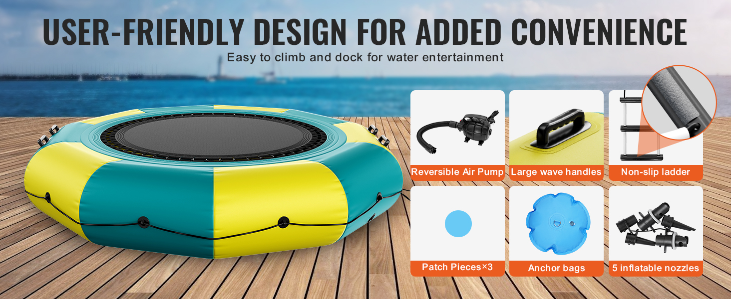 VEVOR Inflatable Water Bouncer, 10ft Recreational Water Trampoline ...
