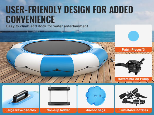 VEVOR Inflatable Water Bouncer, 13ft Recreational Water Trampoline ...