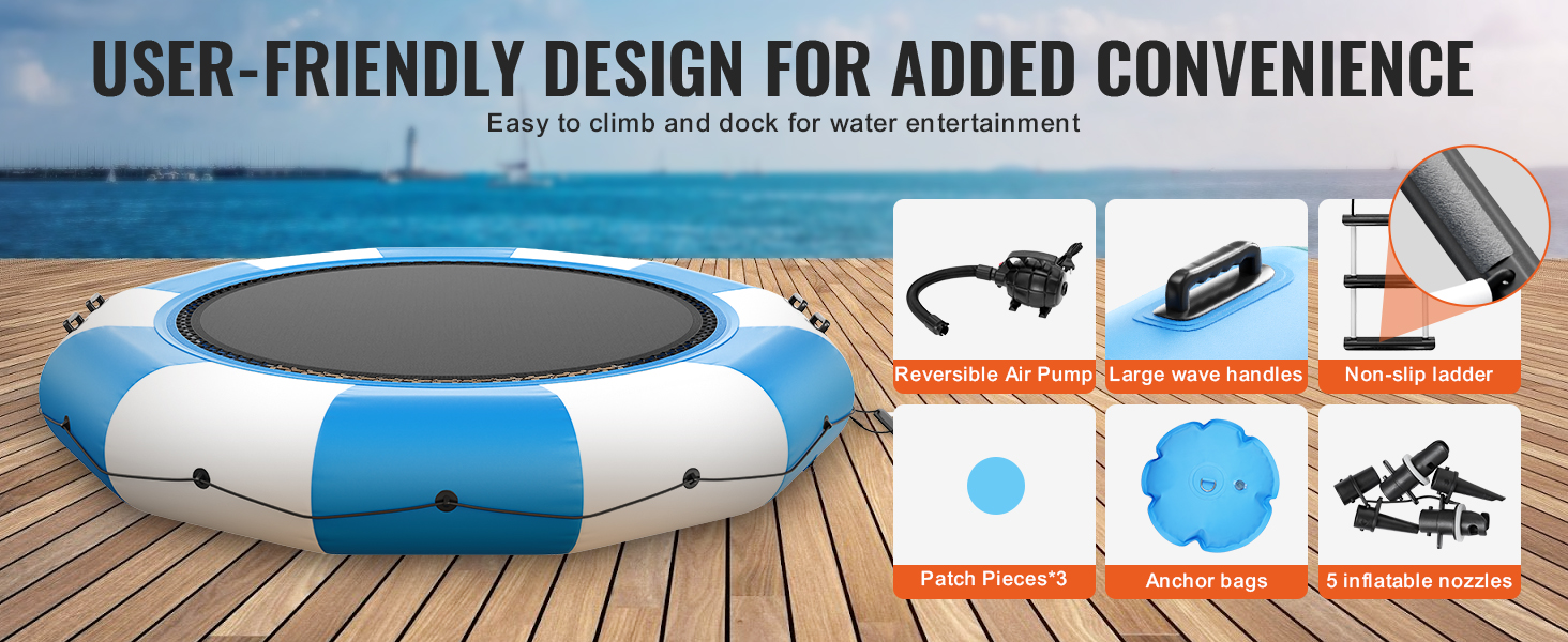 VEVOR Inflatable Water Bouncer, 13ft Recreational Water Trampoline ...