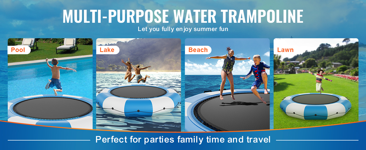VEVOR Inflatable Water Bouncer, 13ft Recreational Water Trampoline ...