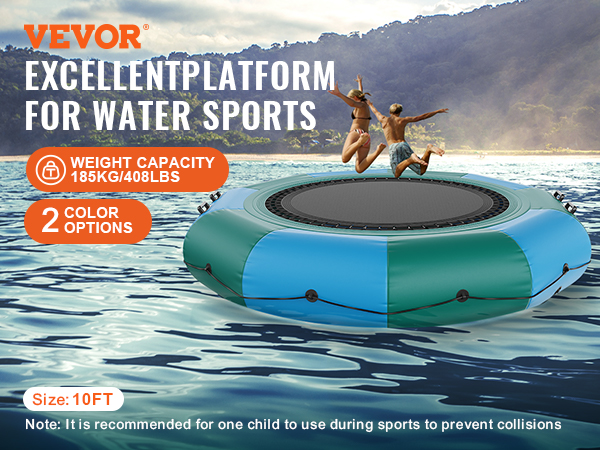 VEVOR Inflatable Water Bouncer, 10ft Recreational Water Trampoline ...