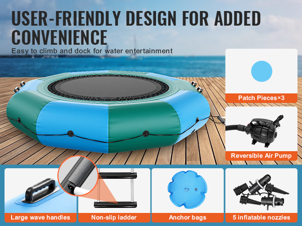 VEVOR Inflatable Water Bouncer, 10ft Recreational Water Trampoline ...