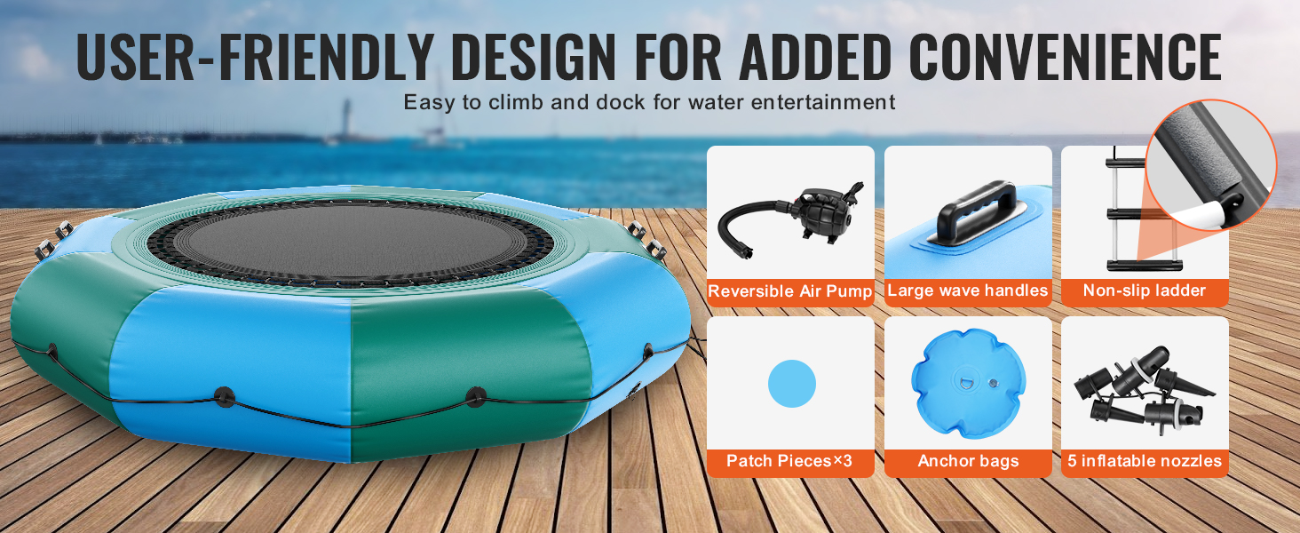 VEVOR Inflatable Water Bouncer, 10ft Recreational Water Trampoline ...