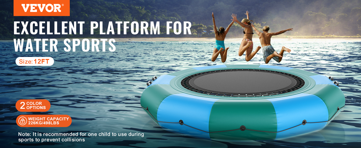 VEVOR Inflatable Water Bouncer, 12ft Recreational Water Trampoline ...