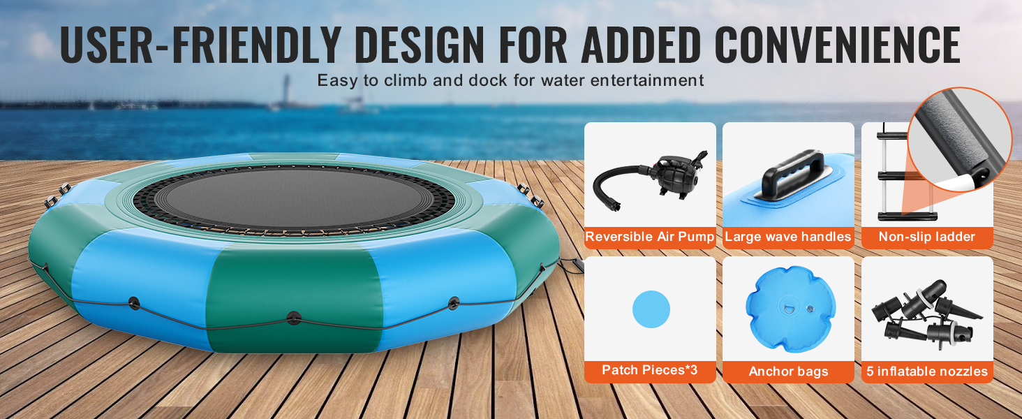 VEVOR Inflatable Water Bouncer, 12ft Recreational Water Trampoline ...