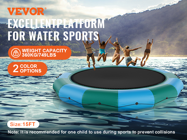 VEVOR Inflatable Water Bouncer, 15ft Recreational Water Trampoline ...