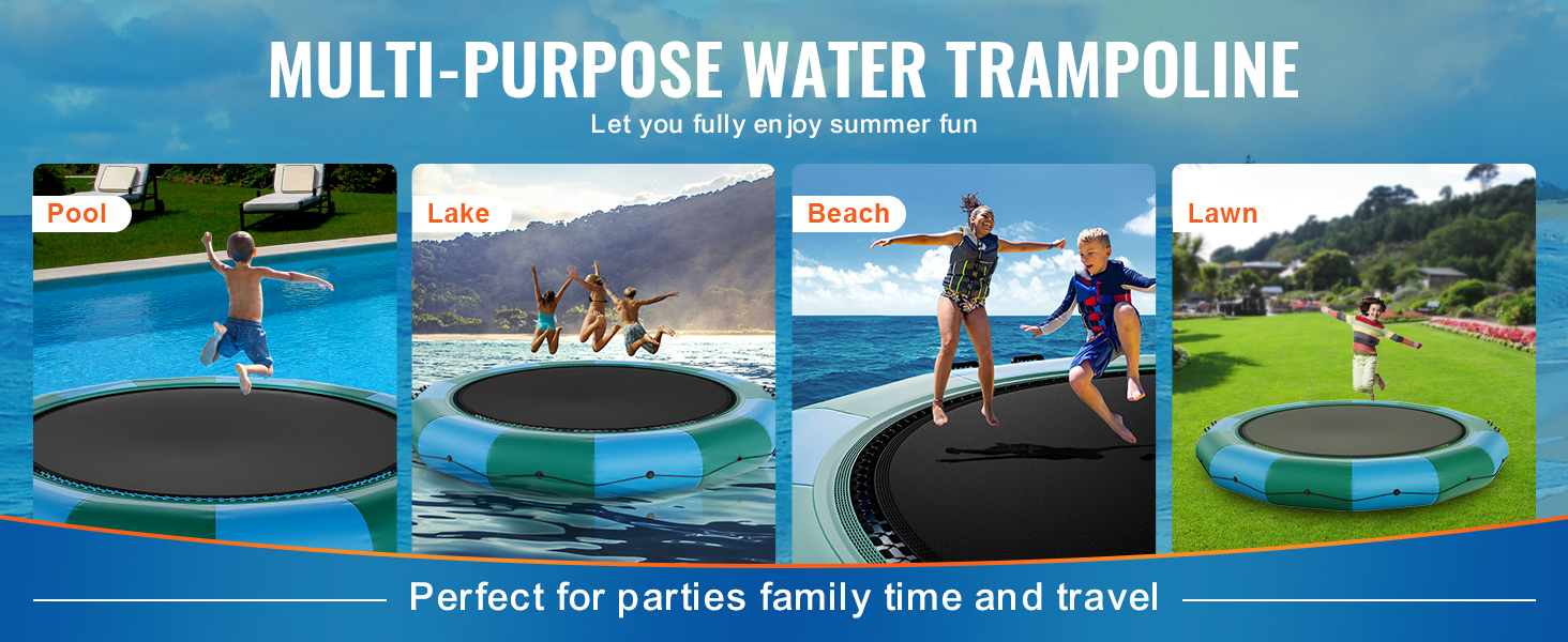 VEVOR Inflatable Water Bouncer, 15ft Recreational Water Trampoline ...